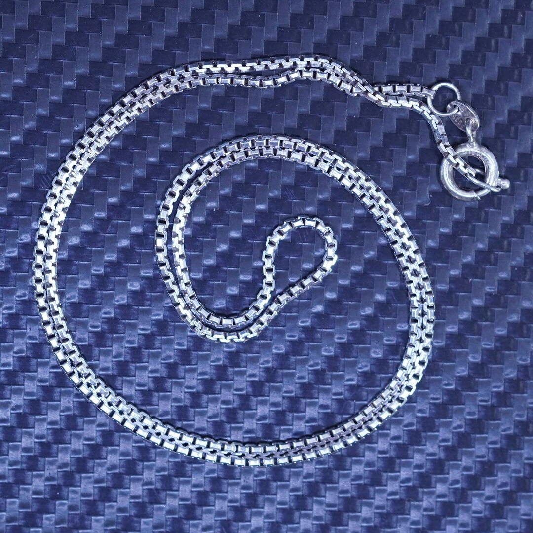 18” 2mm, Vintage Italian Sterling Silver 925 Box Chain Necklace ...