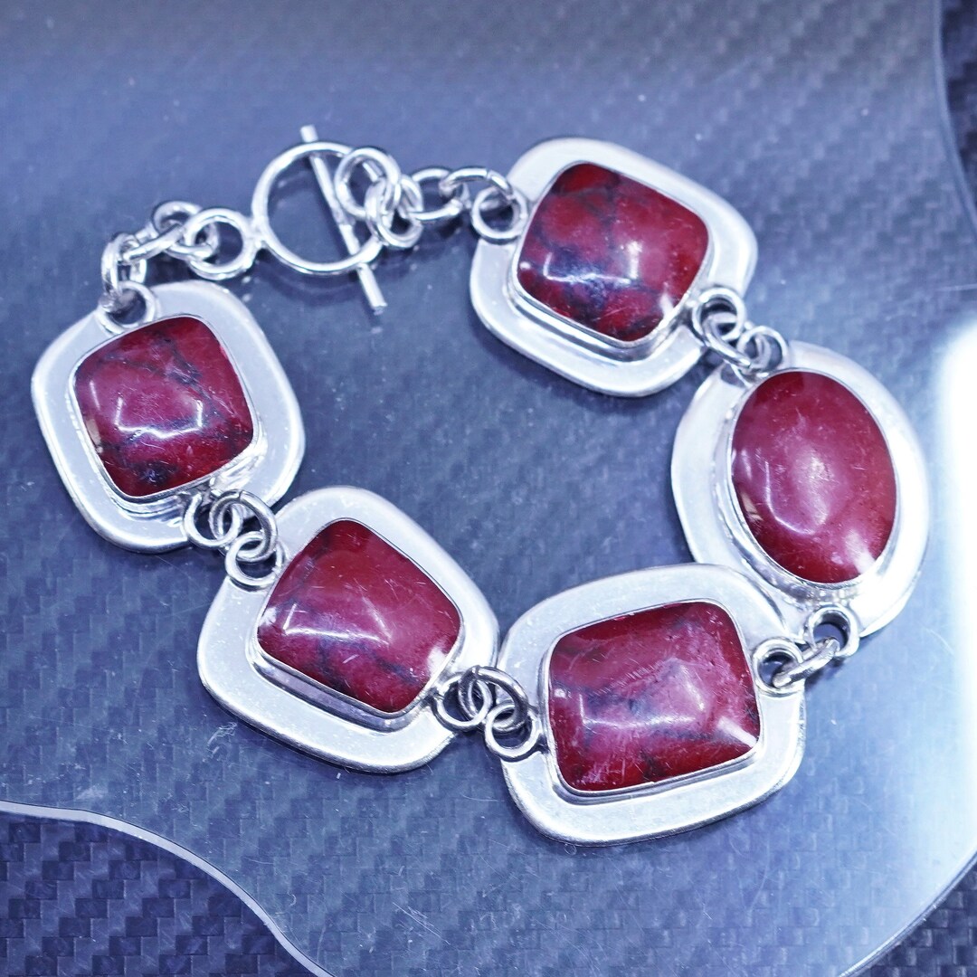 6.75”, Vintage Mexico ATI Sterling Silver 925 Handmade Bracelet With ...