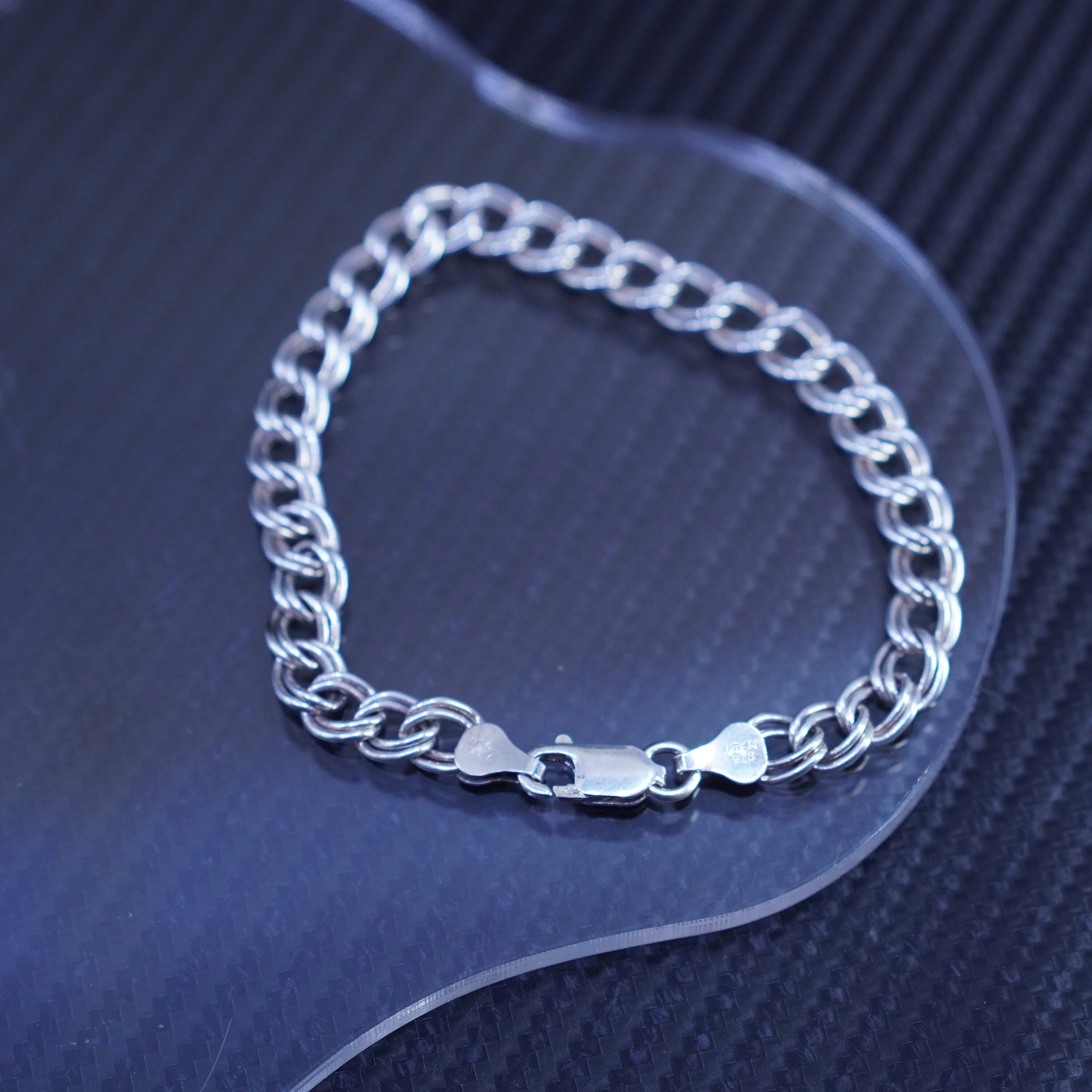 7.5” 7mm, Vintage Italy Sterling Silver 925 Double Curb Chain Bracelet ...