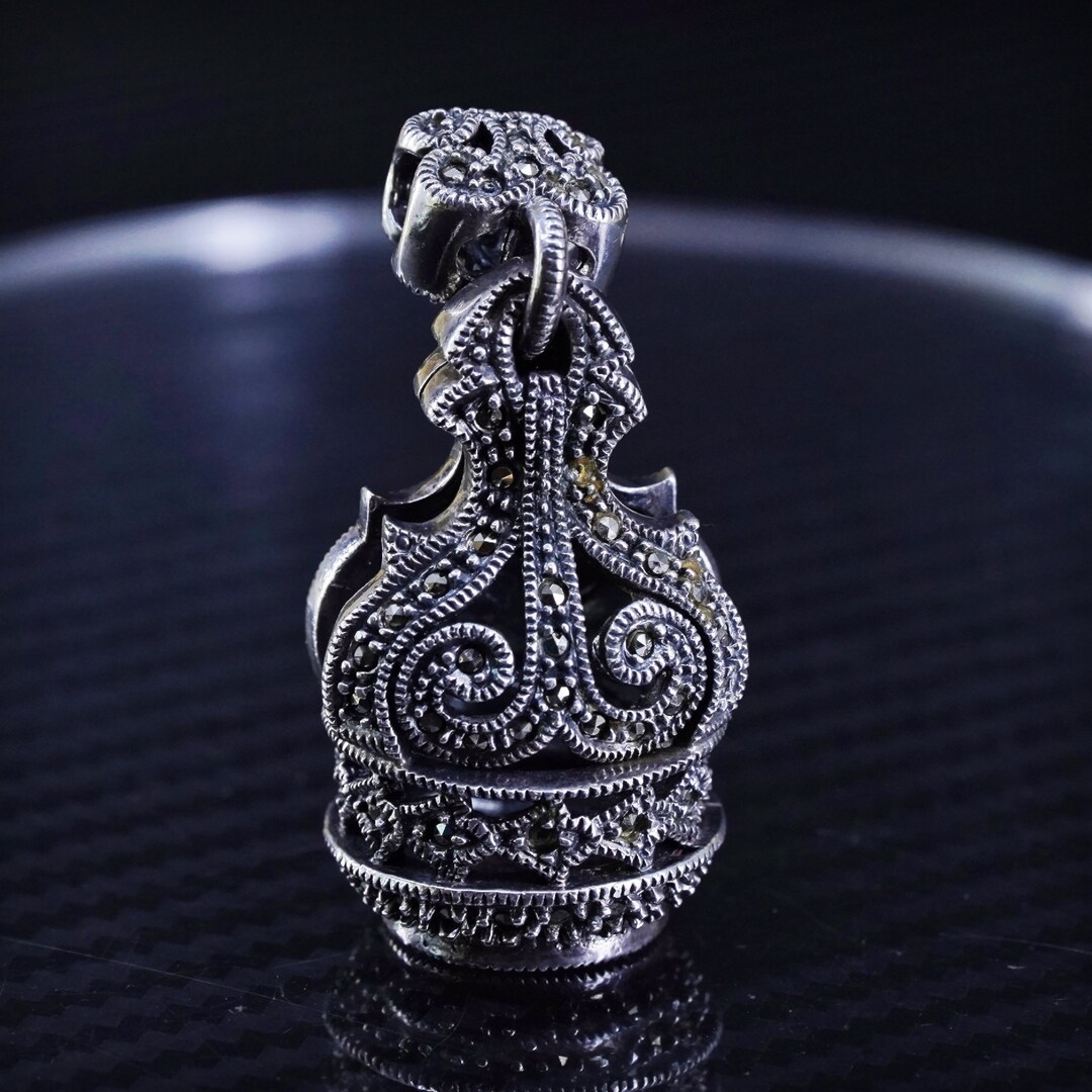 Vintage Judith Jack Sterling Silver 925 3D Crown Pendant With Cluster ...