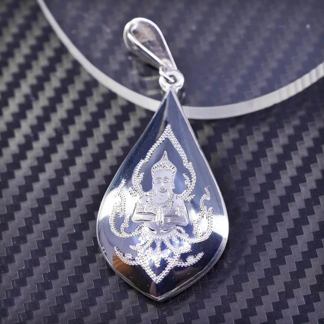 Vintage Indian Siam Sterling Silver Handmade Pendant, 925 Enamel Niello ...