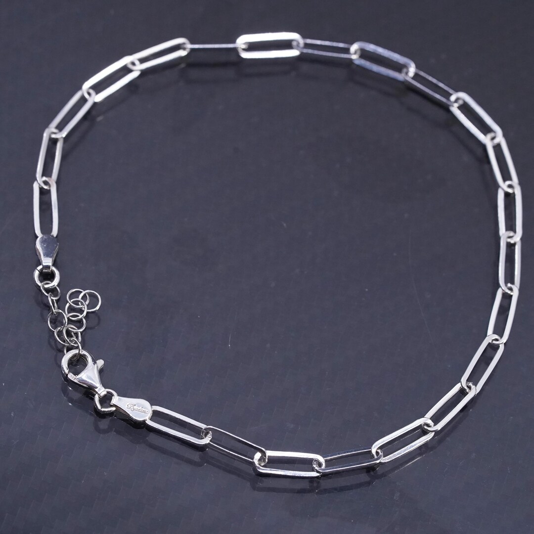 9+1”, Vintage Italian Sterling Silver 925 Elongated Chain Anklet ...
