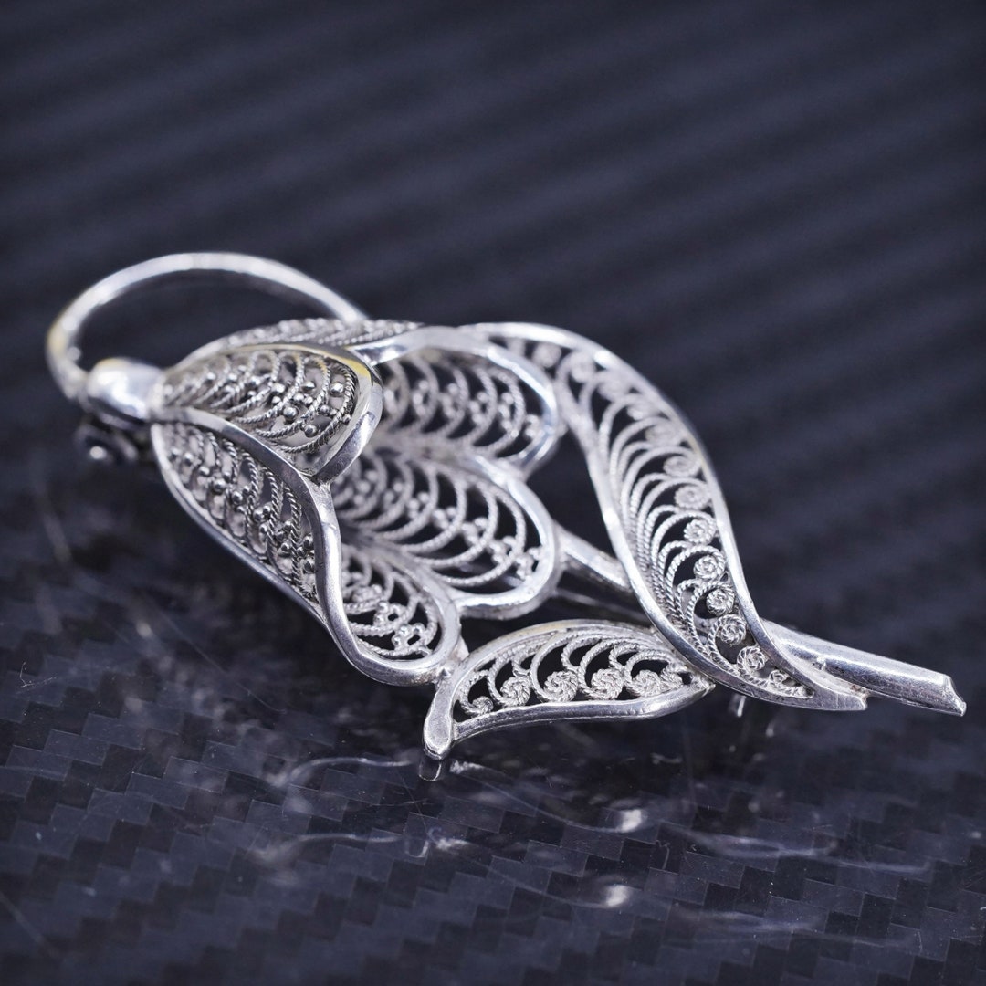 Vintage Sterling Silver 925 Handmade Filigree Lily Flower Brooch ...