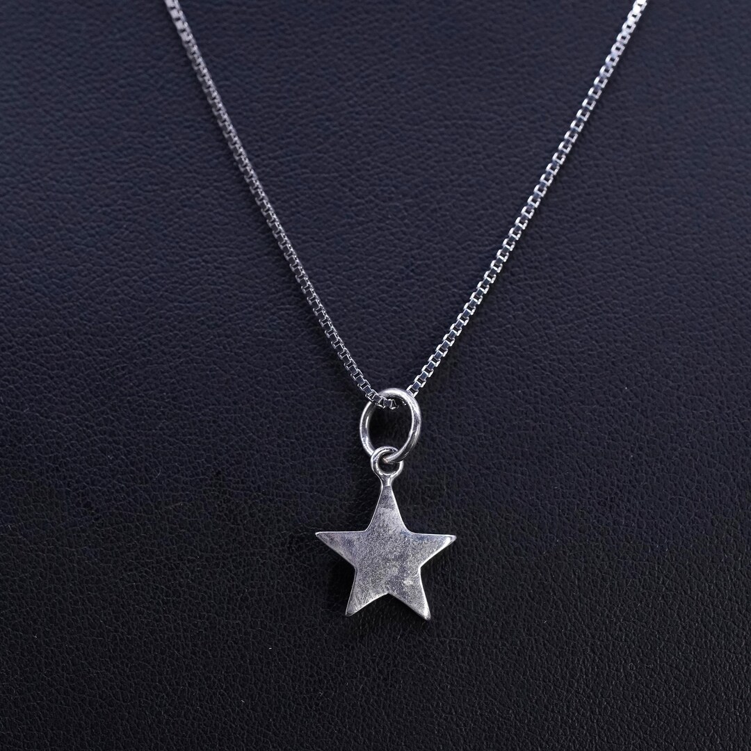 18” 1mm, Vintage Sterling Silver 925 Box Chain Necklace With Star ...