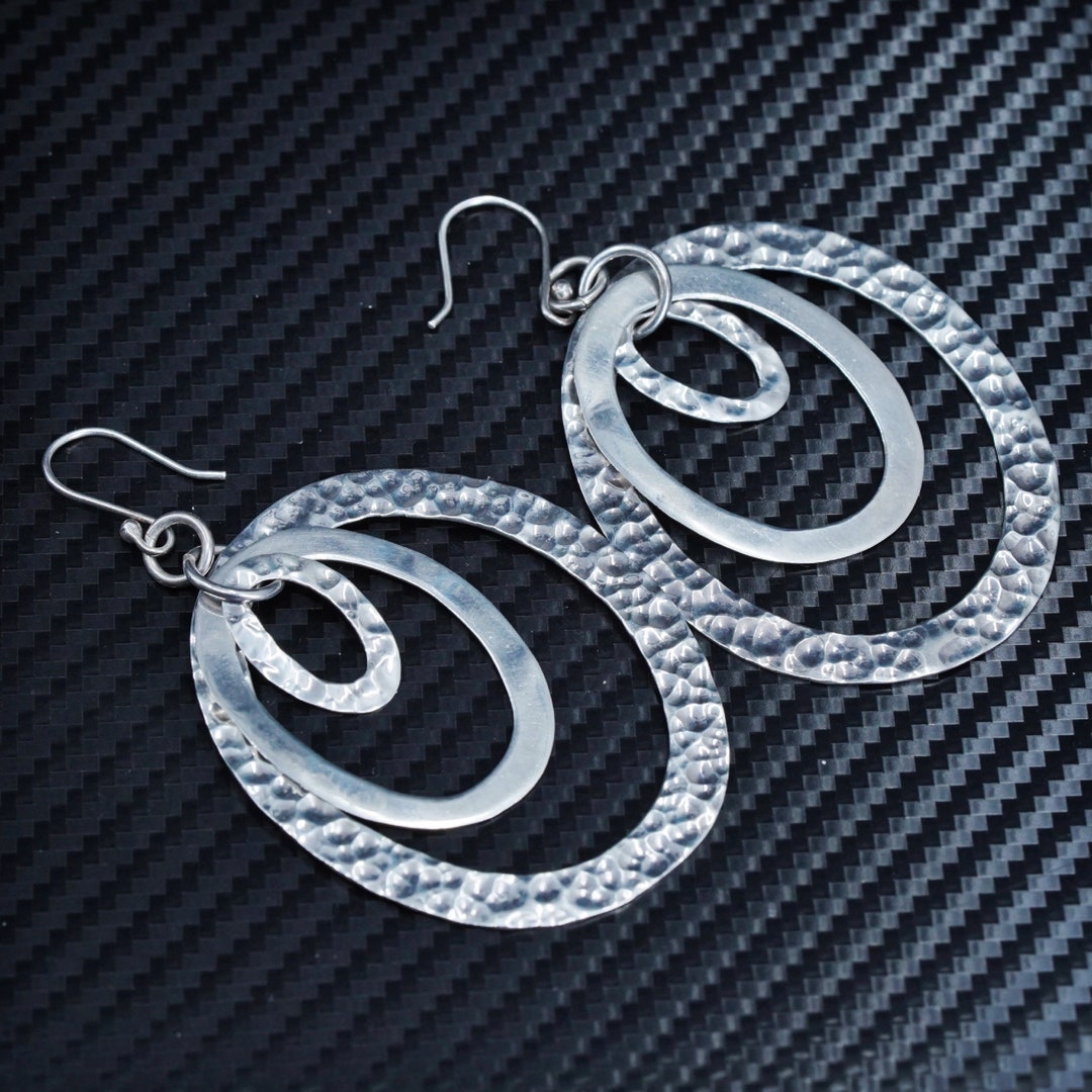 Vintage Mexican Sterling Silver 925 Huge Hammered Multi Oval Earrings ...