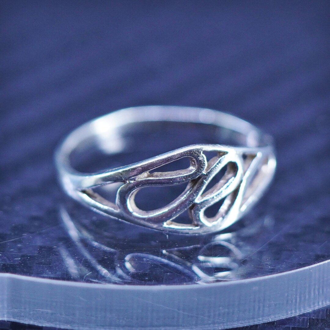 Size 7.75, Vintage Sterling Silver 925 Handmade Swirly Band Ring ...