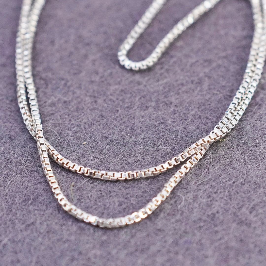 18”, Vintage Italian Sterling Silver 925 Box Chain Necklace, Stamped ...
