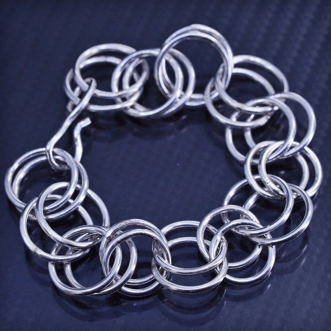 6”, Vintage 925 Sterling Silver Huge Multi Entwined Circle Link Toggle ...