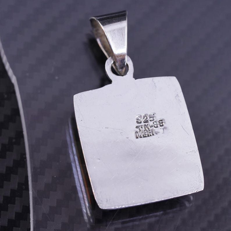 Southwestern Mexican Sterling Silver 925 Handmade Square Pendant With ...