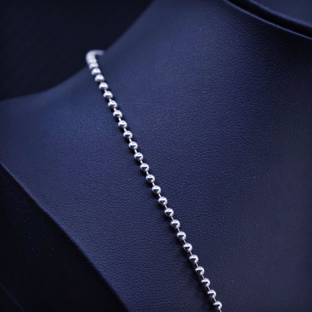 18 2mm, Vintage Italian Sterling Silver 925 Bead Chain Necklace ...