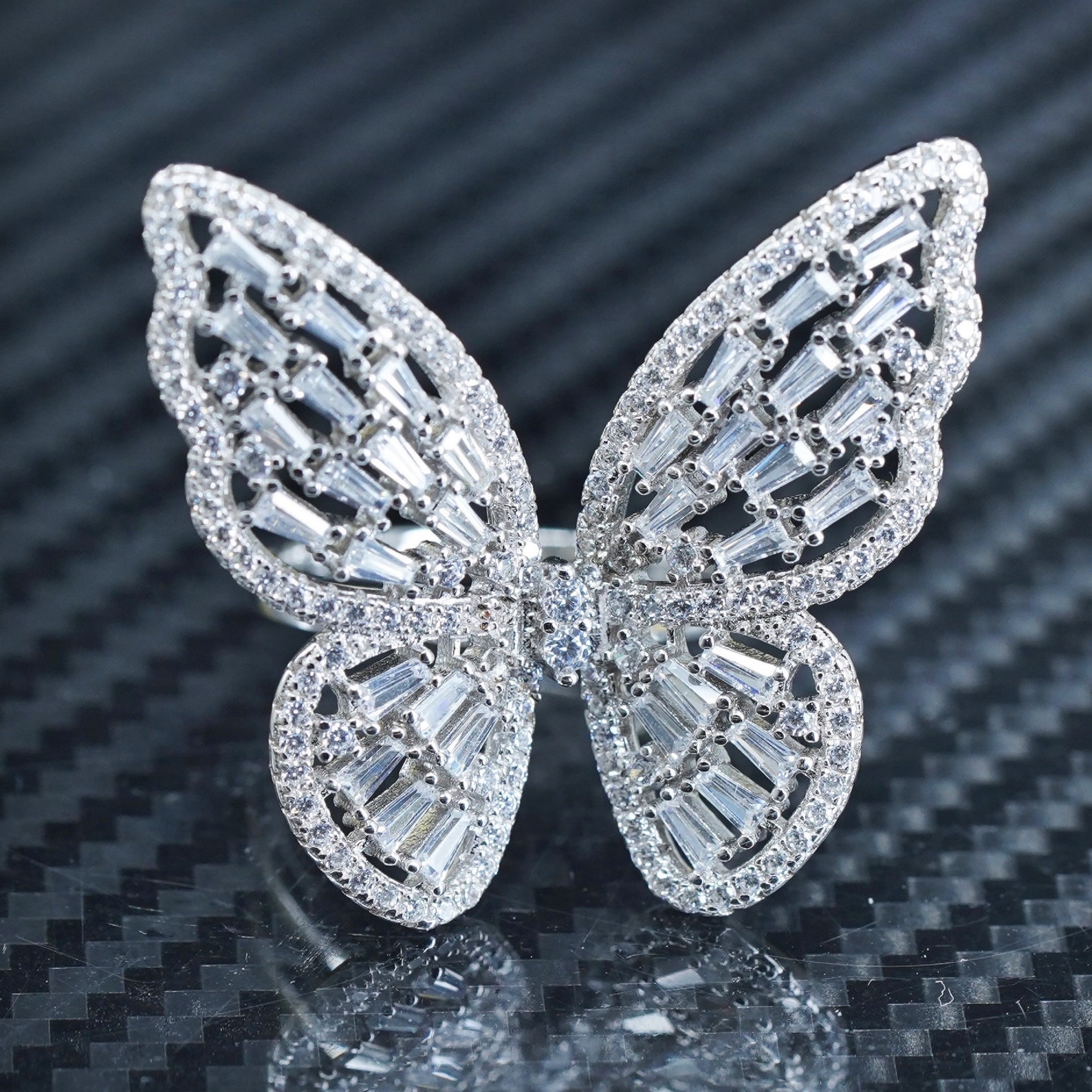 Size 7, Vintage Sterling Silver 925 Statement Butterfly Ring With ...