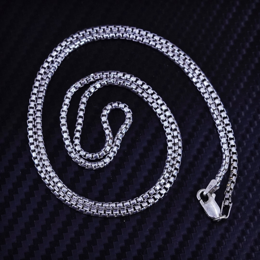 22” 3mm, Vintage Italian Sterling Silver 925 Box Chain Necklace ...