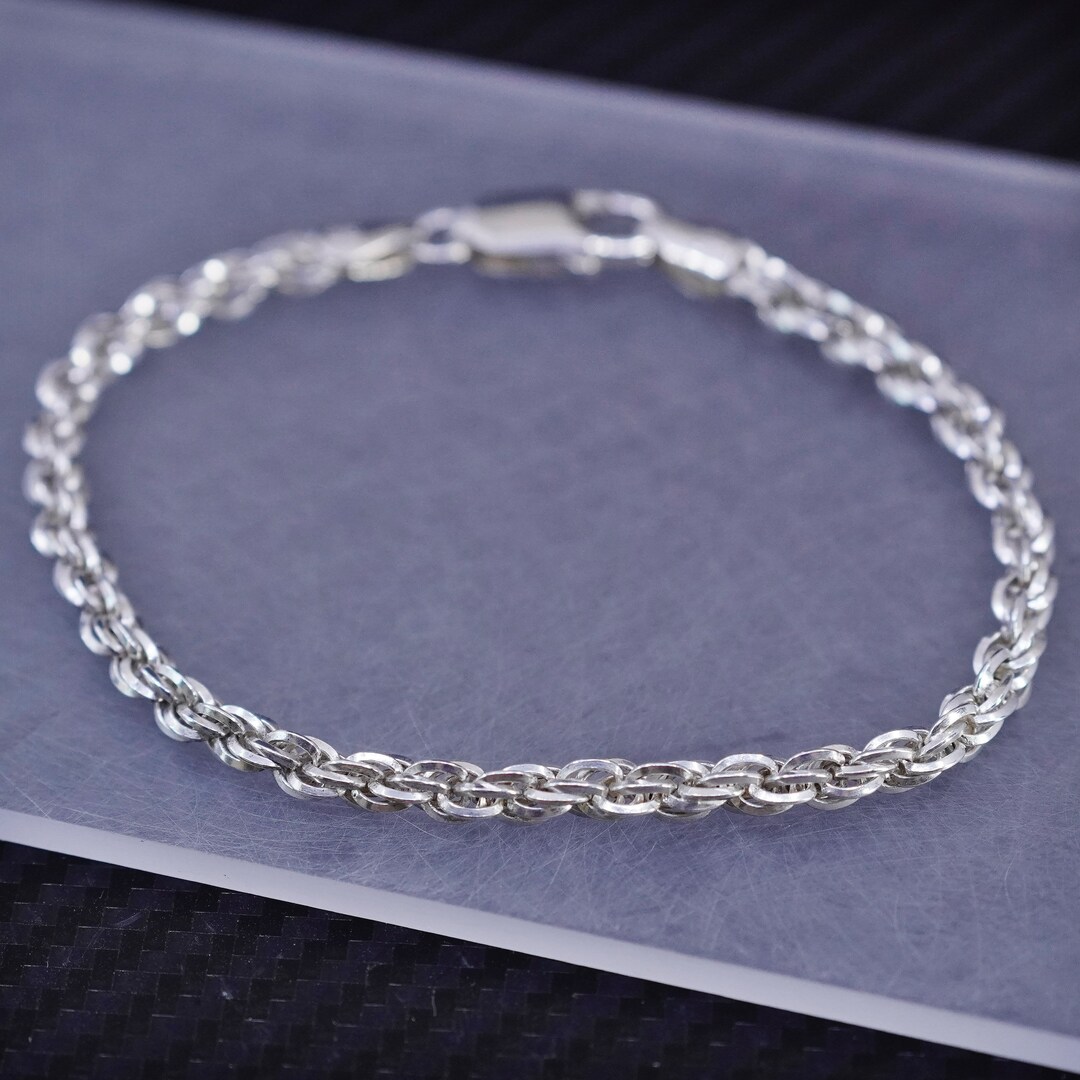 7.25” 4mm, Vintage Italian Milor Sterling Silver 925 Handmade Bold Rope ...