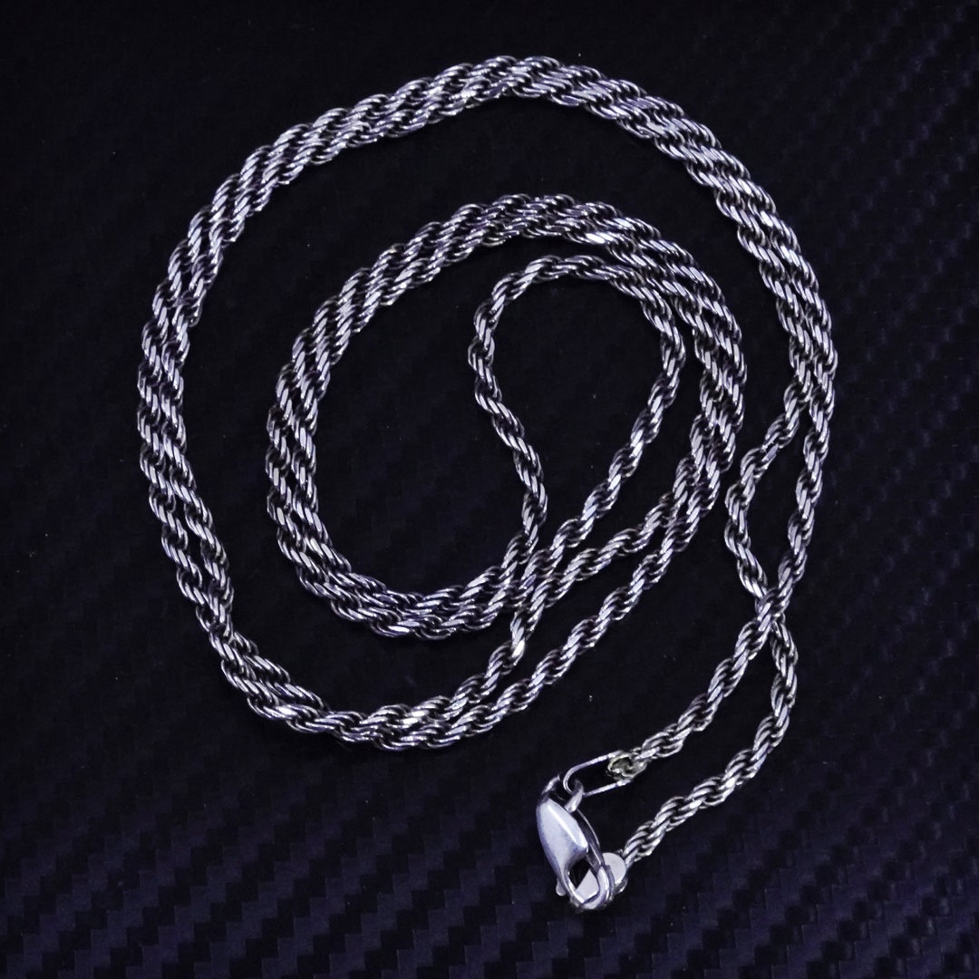 30” 3mm, Vintage Italian Sterling Silver 925 Rope Chain Necklace ...