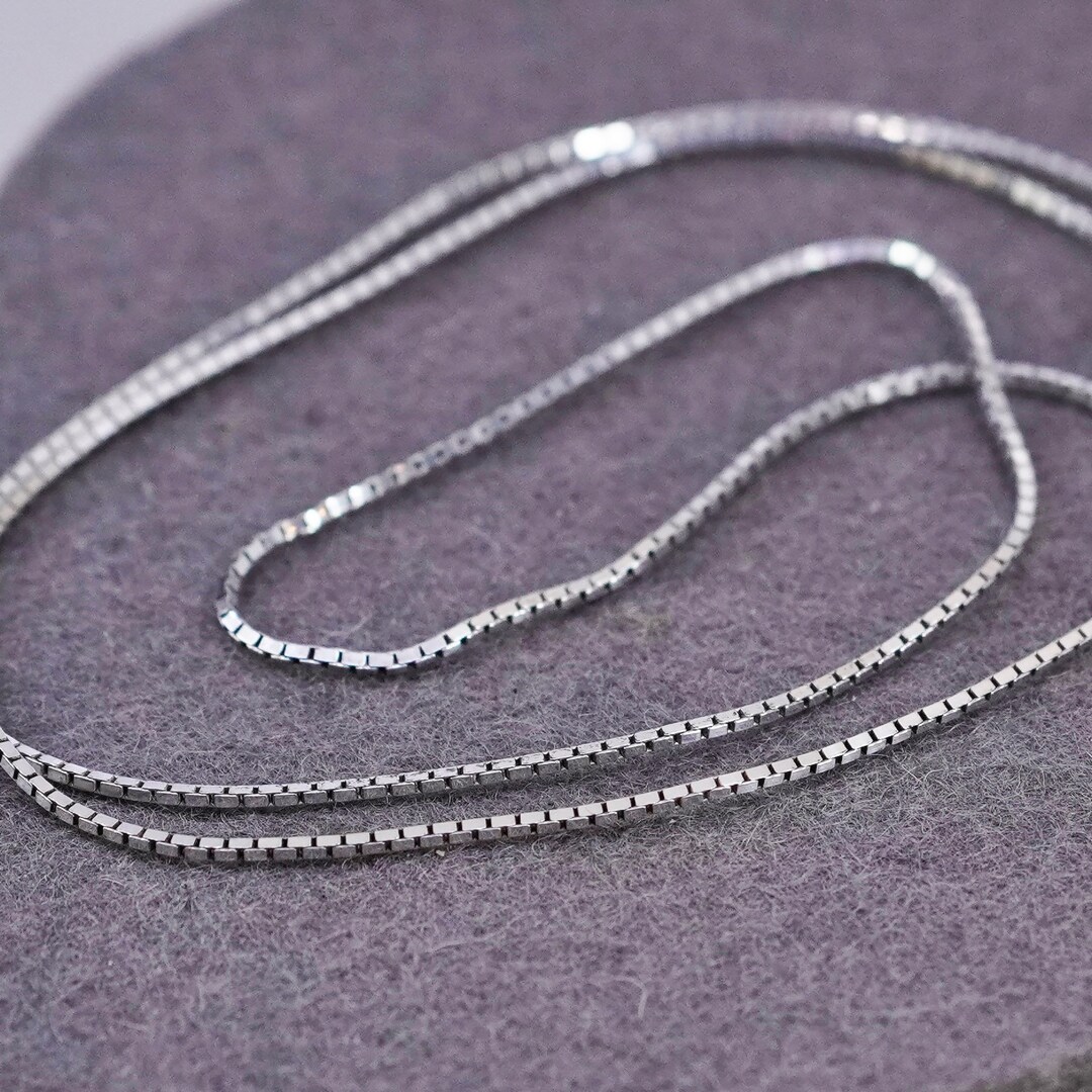 30” 1mm, Vintage Italian Sterling Silver 925 Box Chain Necklace ...