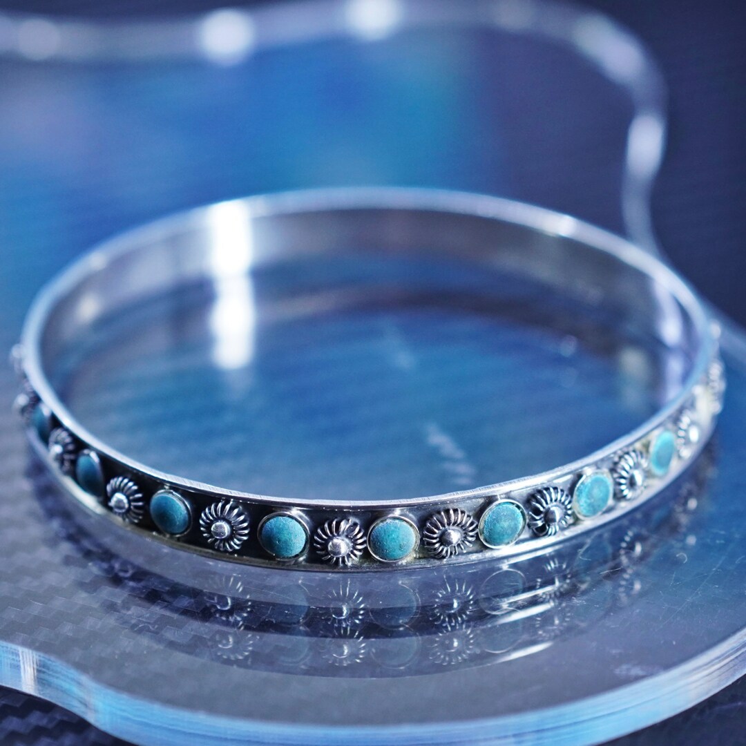 7.75”, Vintage Mexican Hecho EN Sterling Silver 925 Floral Bangle ...