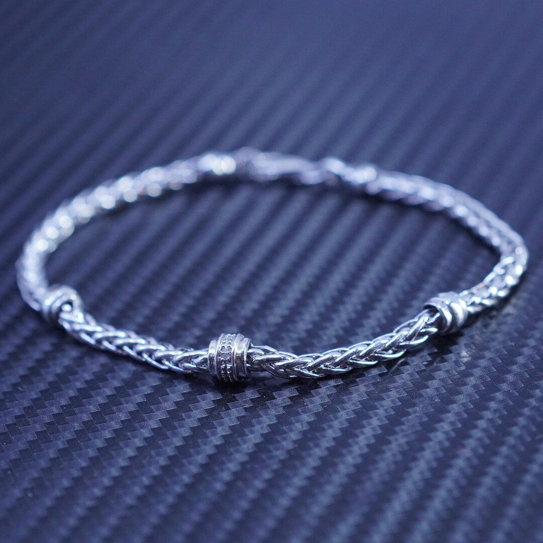 7” 4mm, Vintage Sterling Silver 925 Handmade Wheat Chain Bracelet With ...