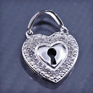 Vintage Sterling Silver 925 Double Heart Lock Pendant With Diamond ...