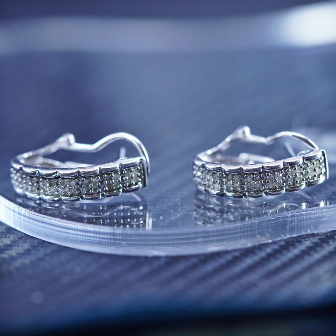 1”, Vintage Sun Sterling 925 Silver Earrings, Hoops With Cluster ...