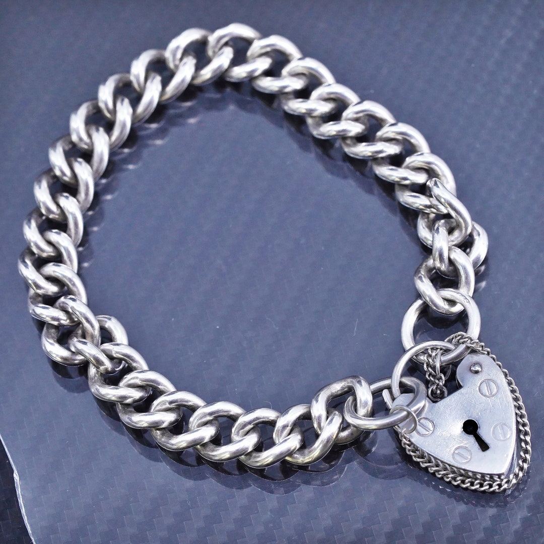 7.75” 10mm, Vintage ASJ Sterling Silver Huge Chunky Curb Chain Bracelet ...