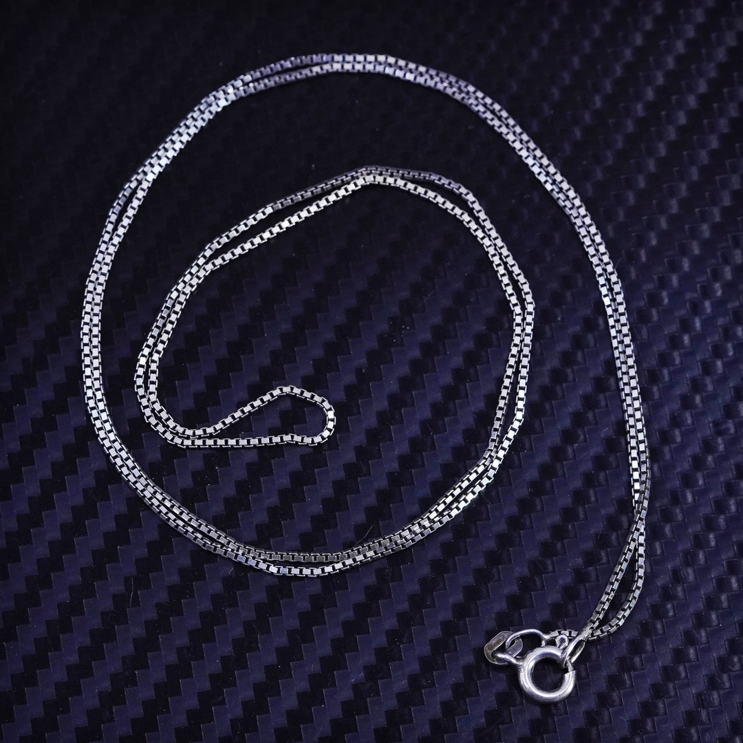 24” 1mm, Vintage Italy Sterling Silver 925 Box Chain Necklace, Stamped ...
