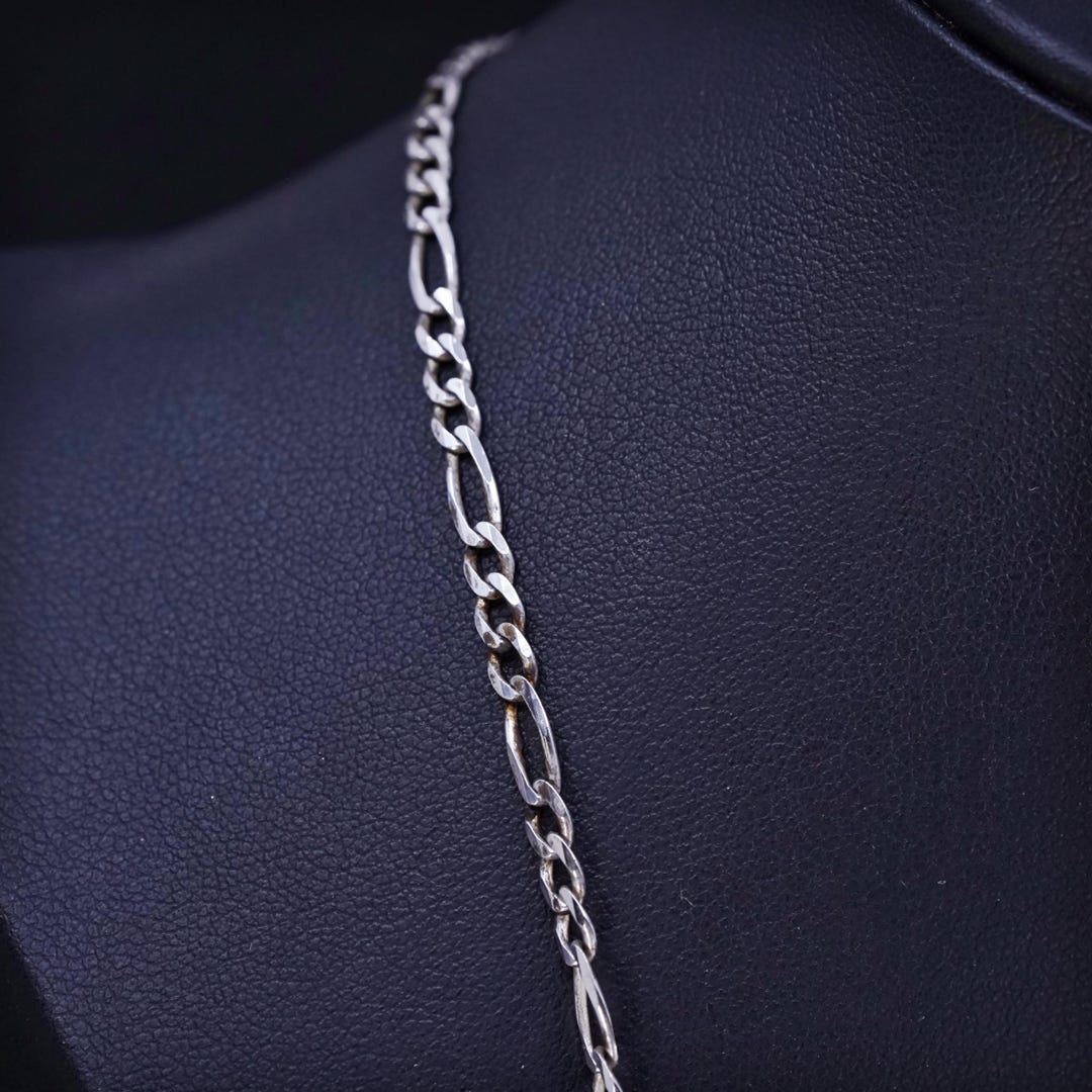 24” 4mm, Vintage Italian Sterling Silver 925 Figaro Chain Necklace ...