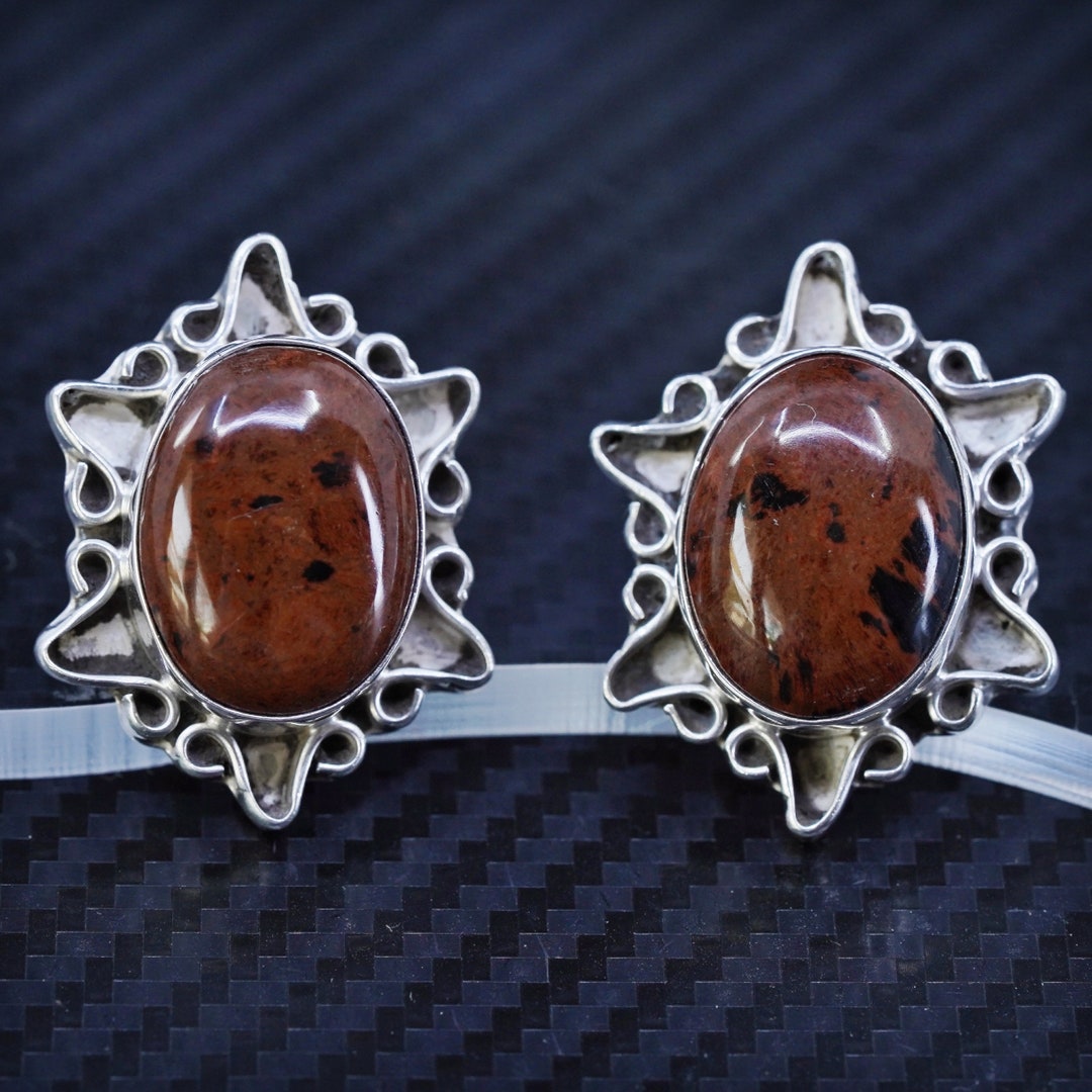 Vintage Mexico Sterling Silver 925 Handmade Oval Studs Earrings With ...