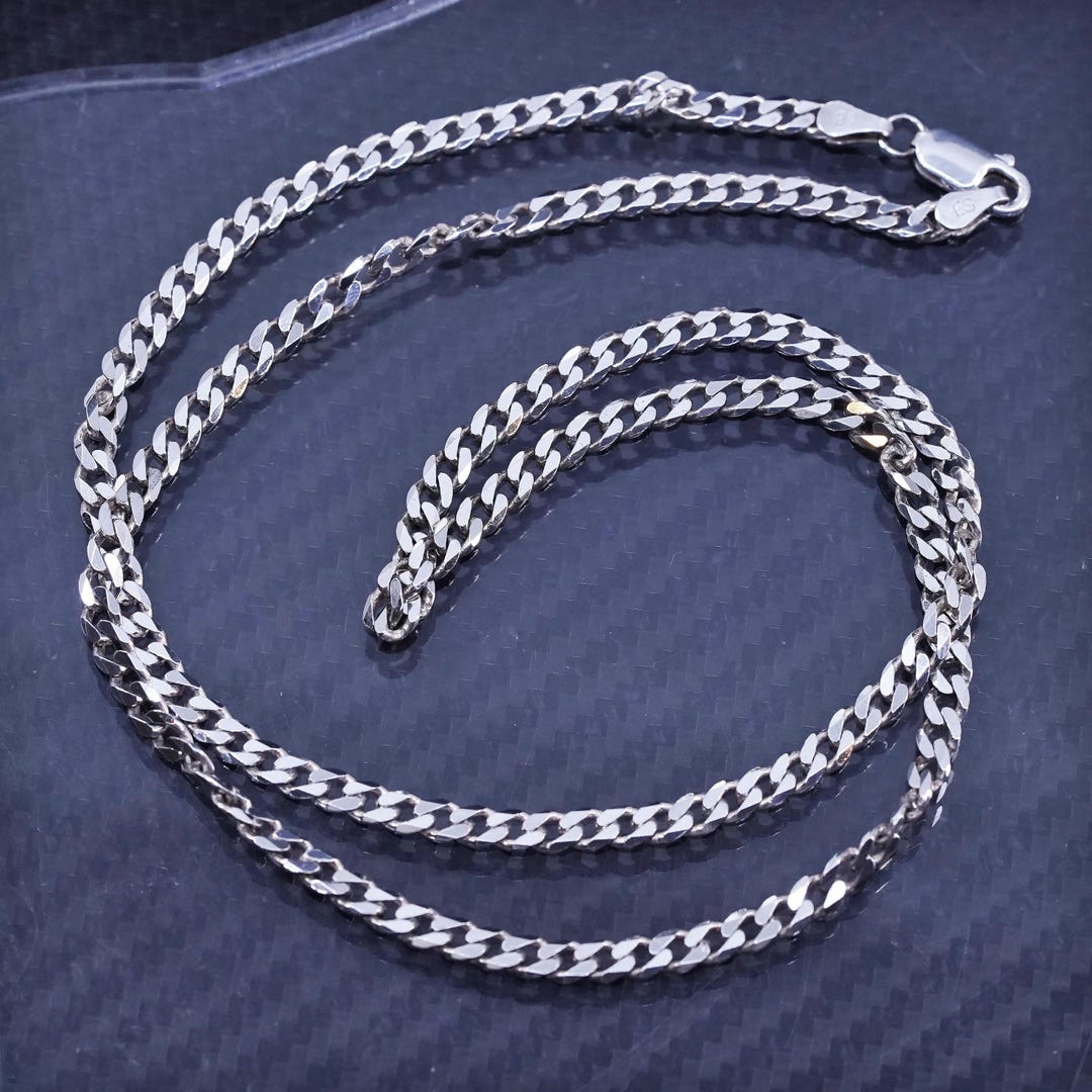 22” 4mm, Vintage Italian Sterling Silver 925 Curb Chain Necklace ...
