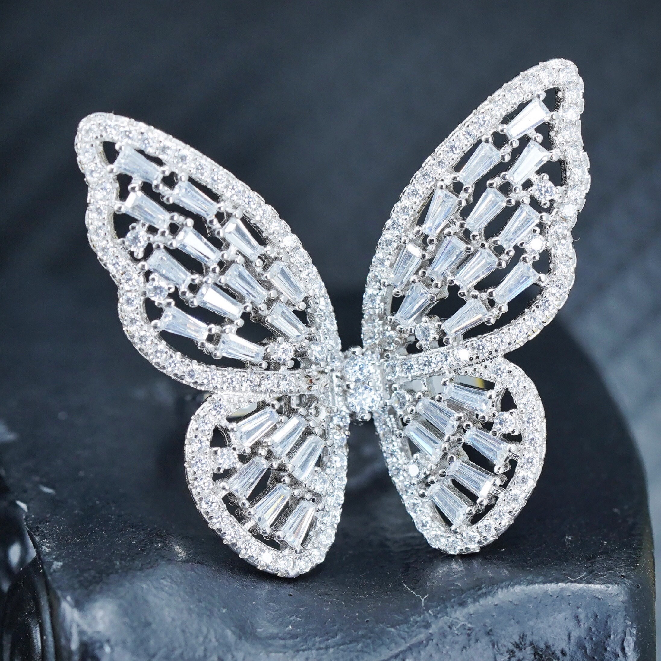 Size 7, Vintage Sterling Silver 925 Statement Butterfly Ring With ...
