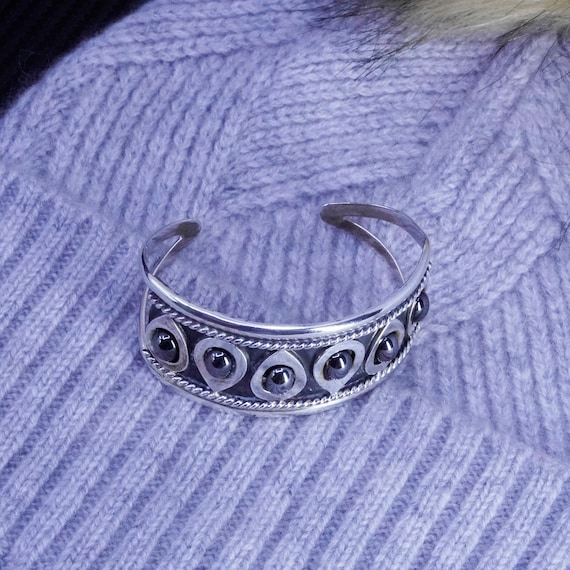 6.25”, vintage Mexico Sterling Silver 925 wide cuff b… - Gem