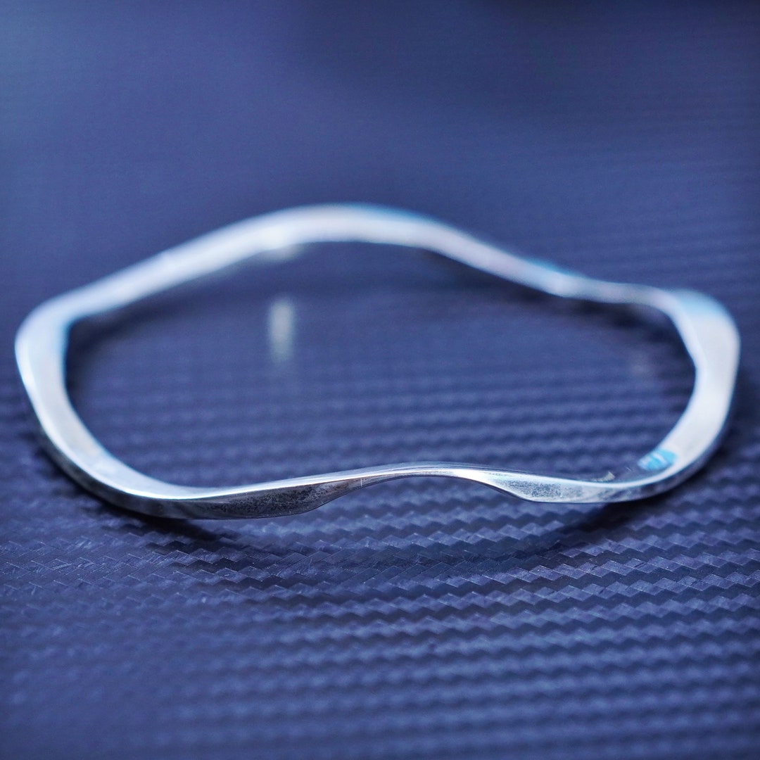 8”, Native American Handmade Sterling Silver 925 Wavy Bangle Bracelet ...
