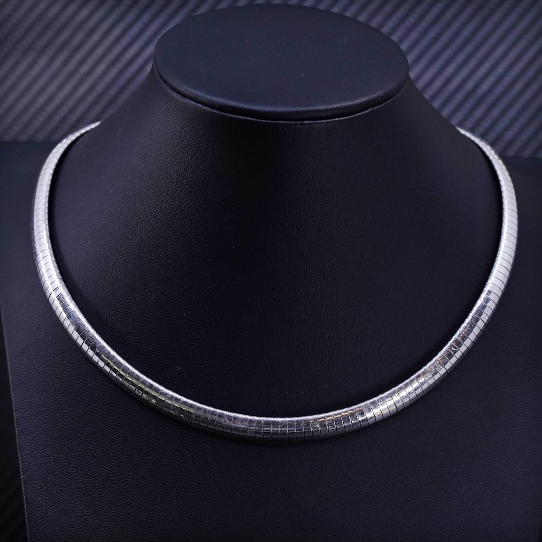 16” 7mm, Vintage Italian GN Sterling Silver 925 Bold Omega Chain Necklace, Stamped 925 Italy GM ...
