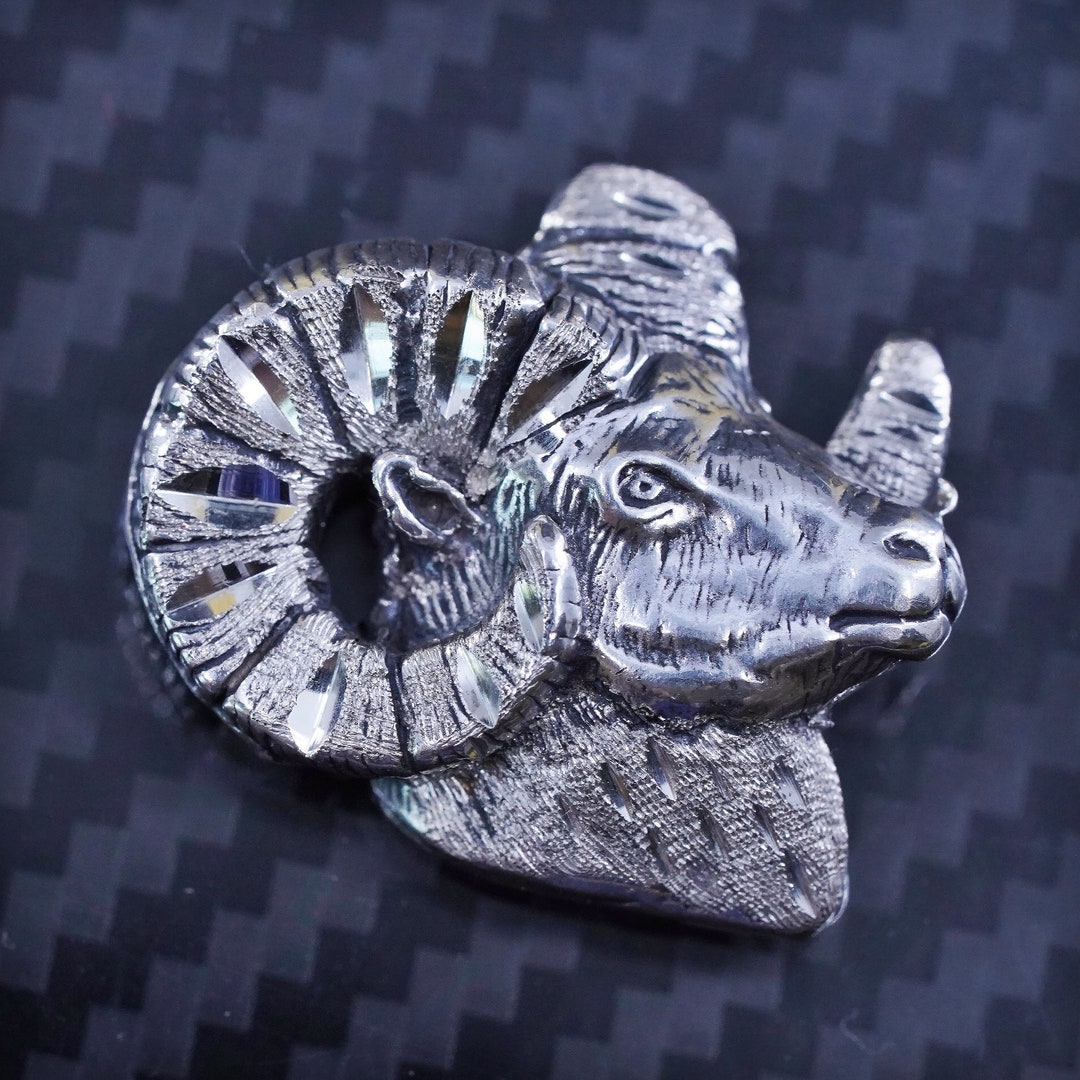 Vintage Black Hills Sterling Silver 925 Ram Big Horn Sheep Head Pendant ...