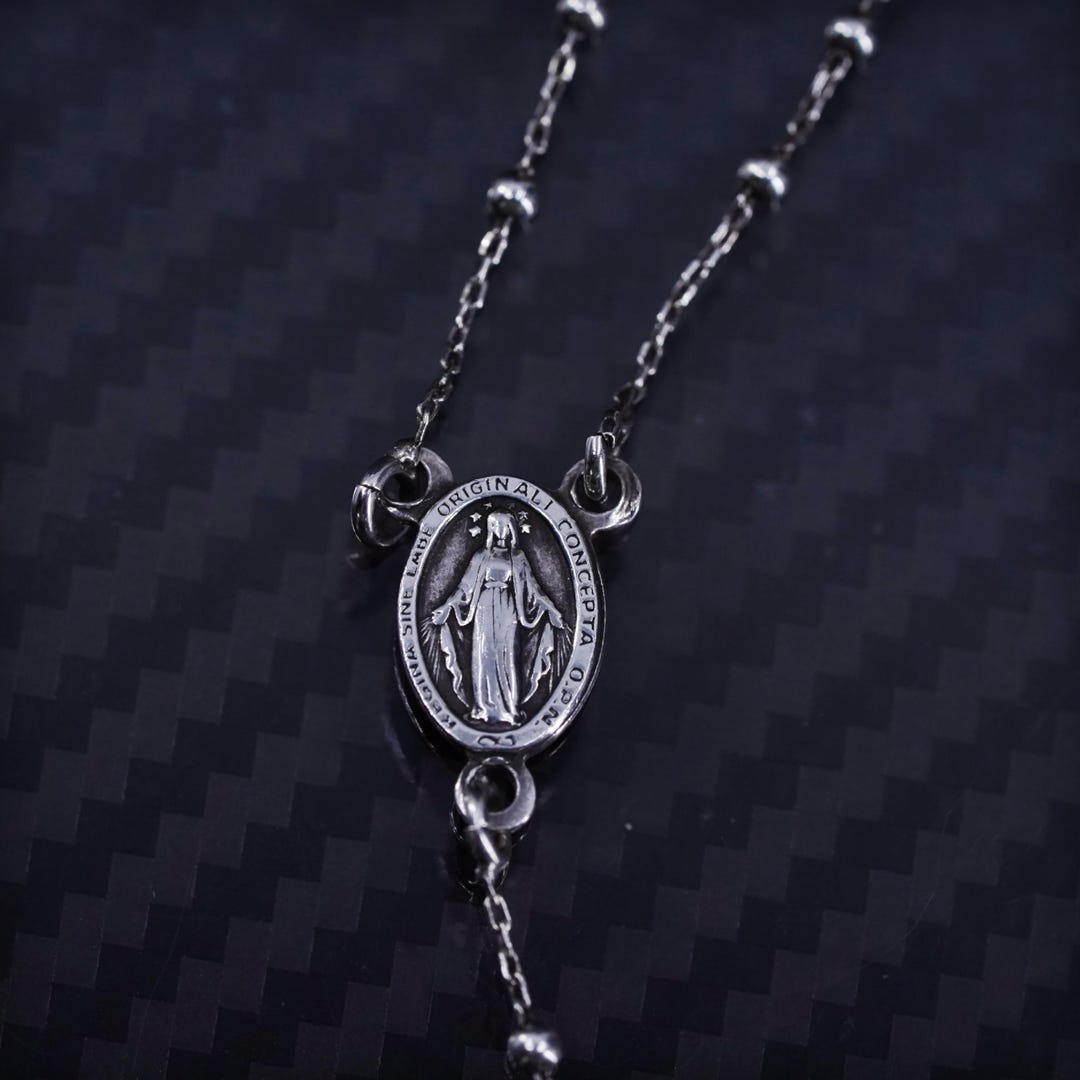 18”, Vintage Sterling Silver 925 Rosary Necklace With Jesus Cross ...