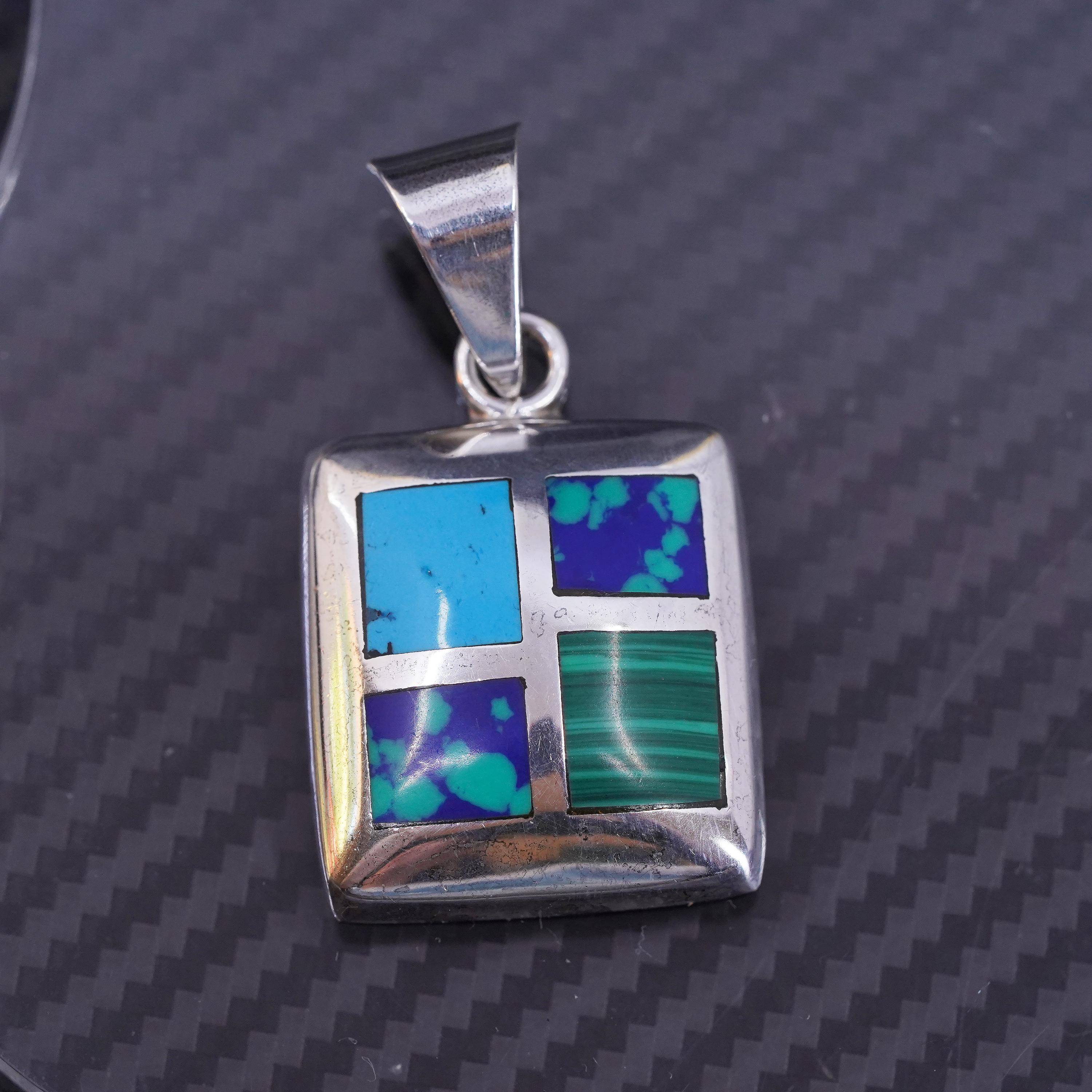 Southwestern Mexican Sterling Silver 925 Handmade Square Pendant With ...