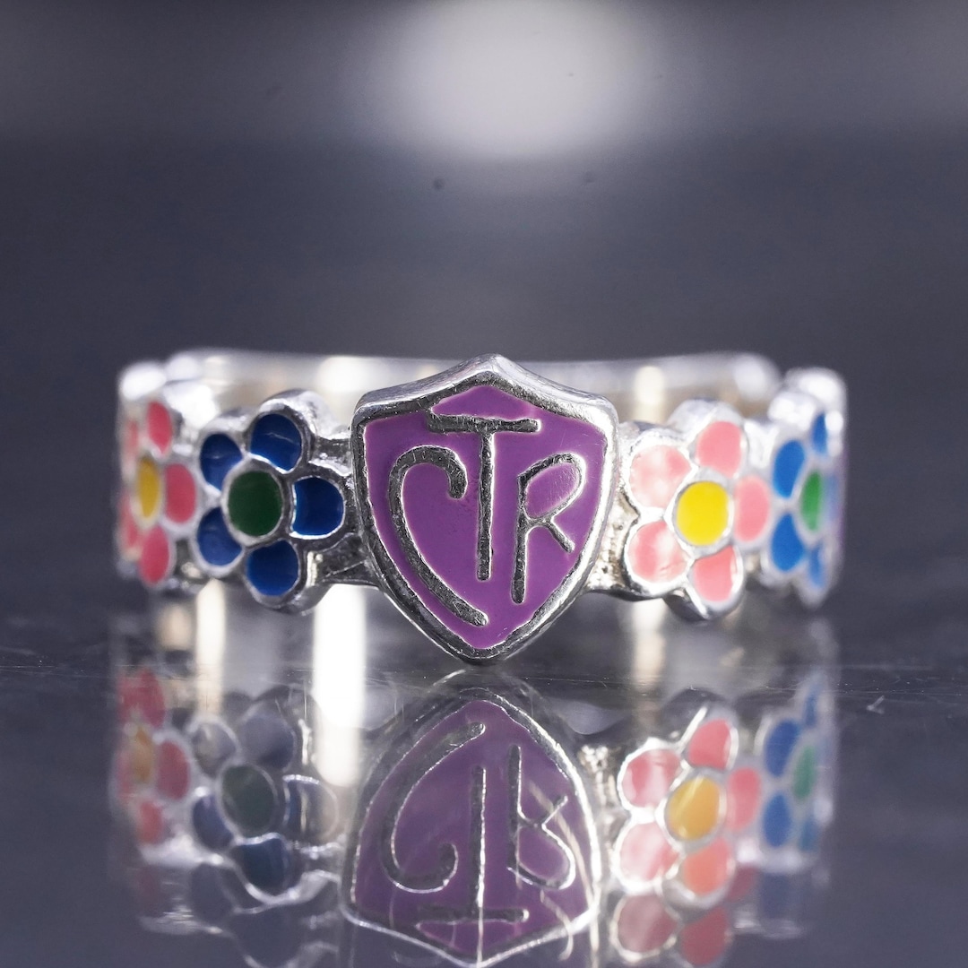 Vintage Enamel Flower Sterling Silver CTR Ring - Size 5 - Etsy
