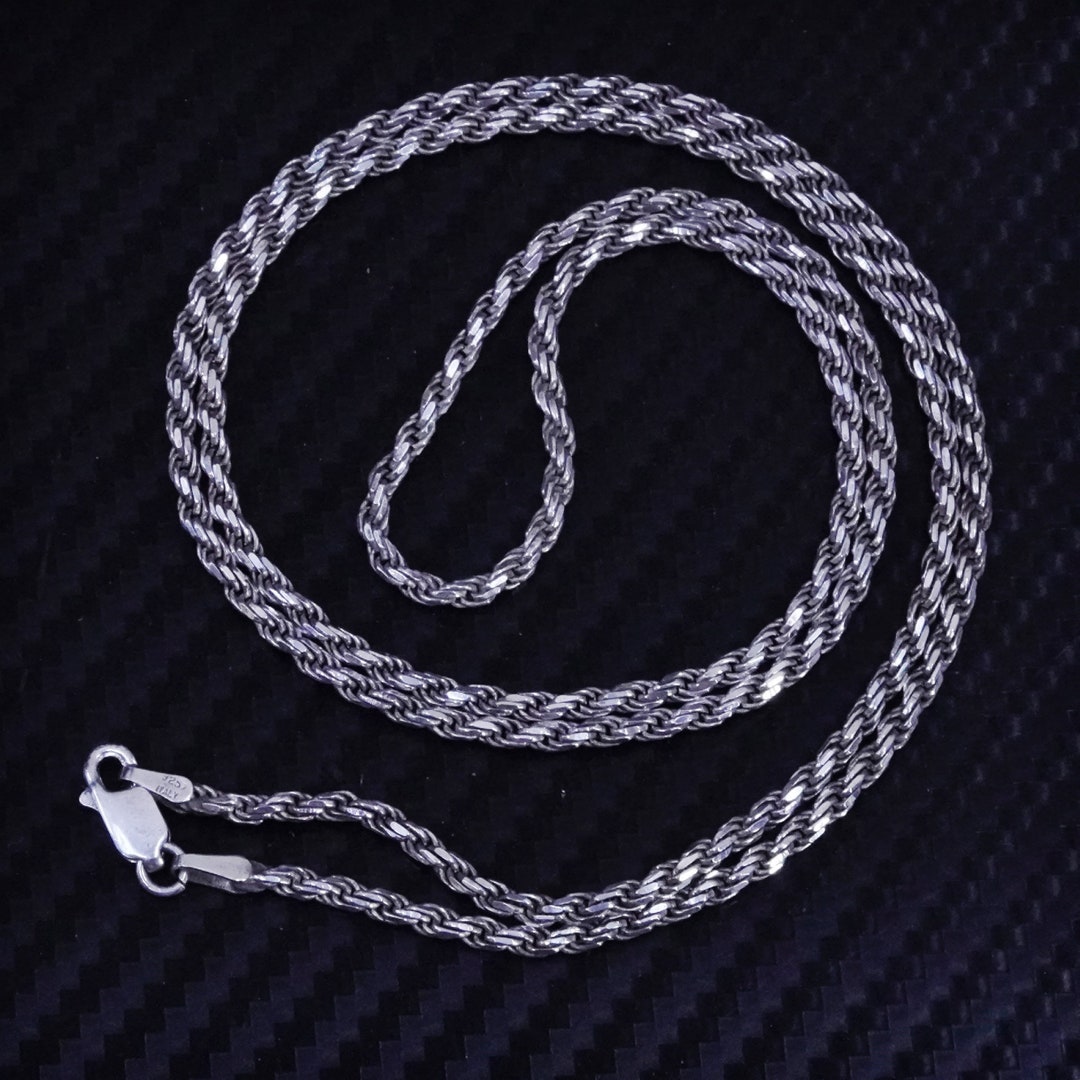 24” 2mm, Vintage Italian Sterling Silver 925 Rope Chain Necklace ...