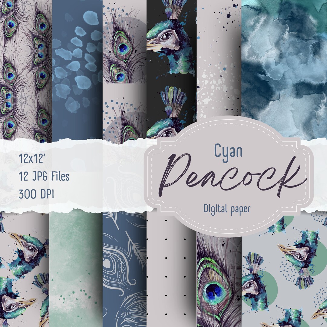 Peacock Digital Papers | Blue Paper Pack | Cyan Digital Papers | Green ...