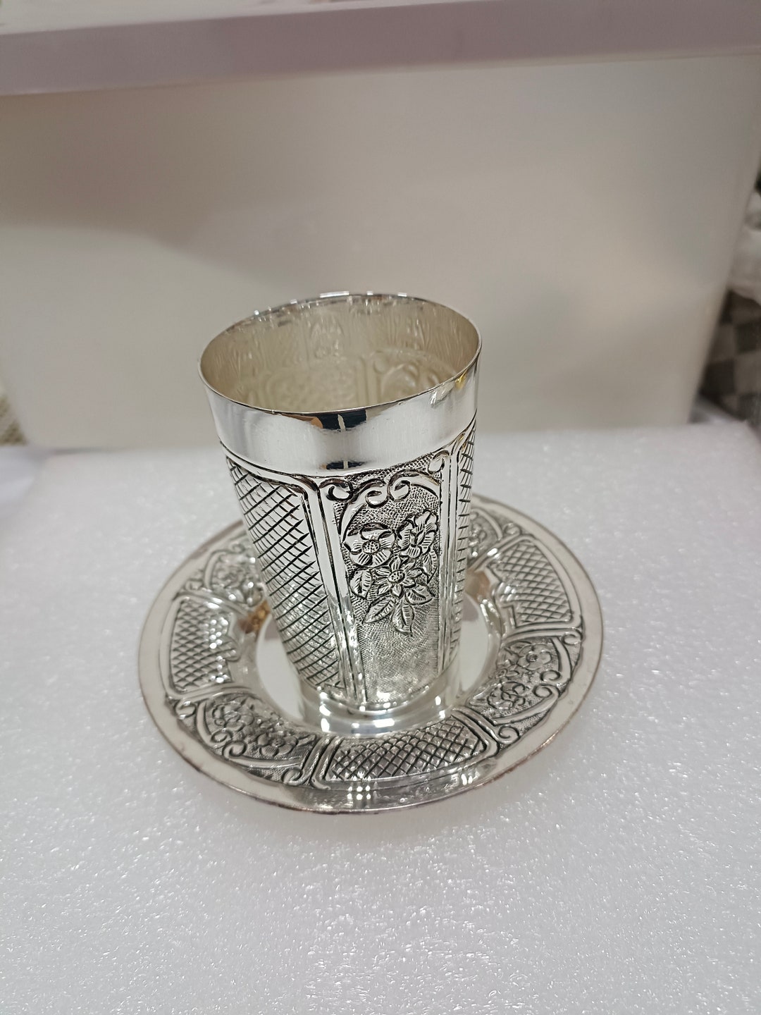 Silver Plated Kiddush Cup and Plate Set - Sam Judaica - Etsy