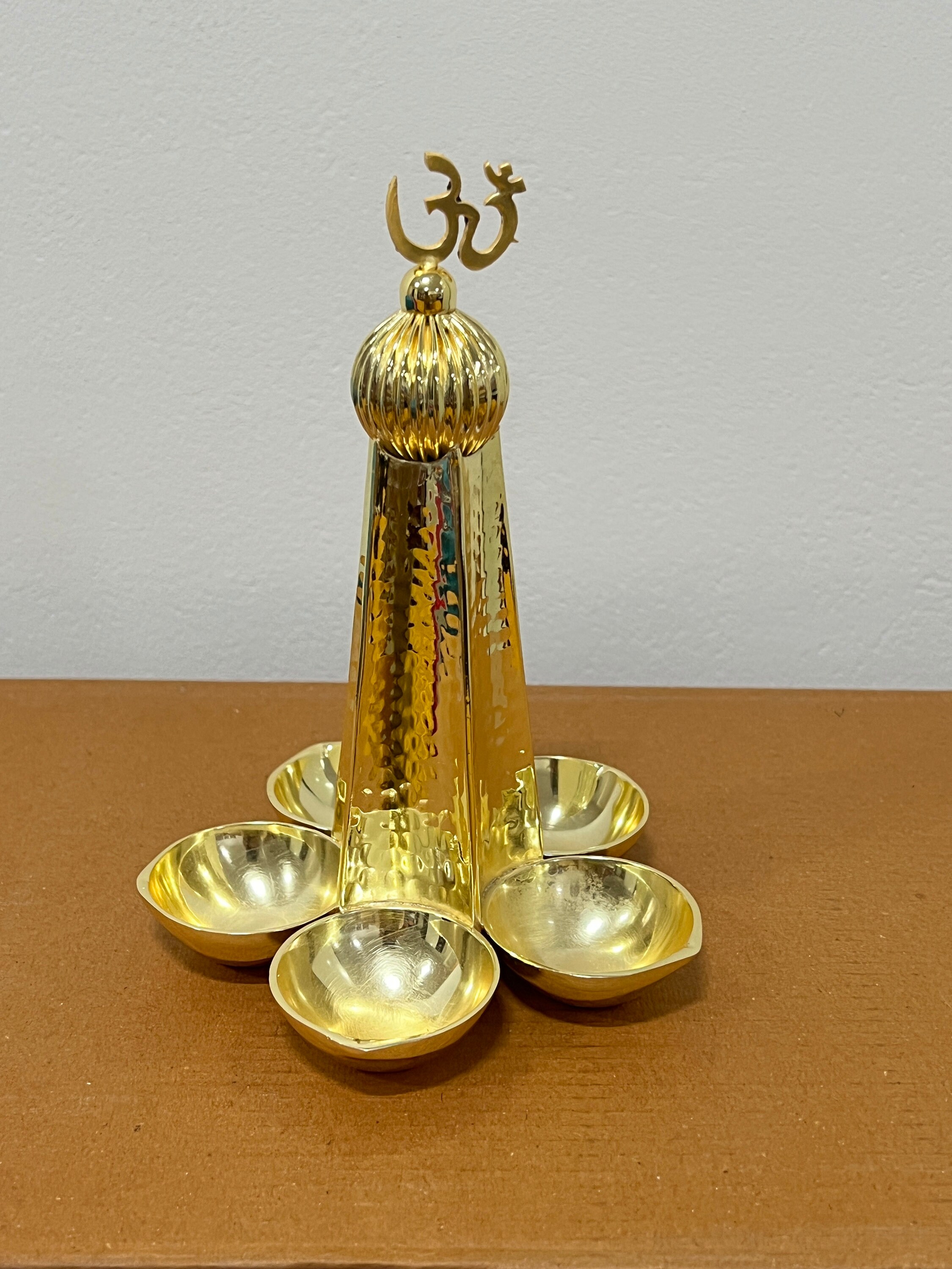 5 Wick Gold Plated Diya for Pooja Diwali Home Decoration Oil Lamp, Ghee ...