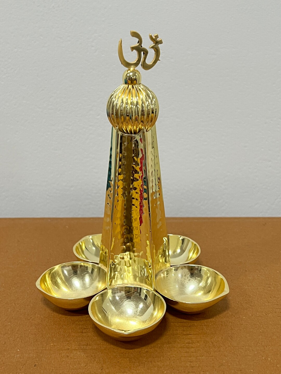 5 Wick Gold Plated Diya for Pooja Diwali Home Decoration Oil Lamp, Ghee ...