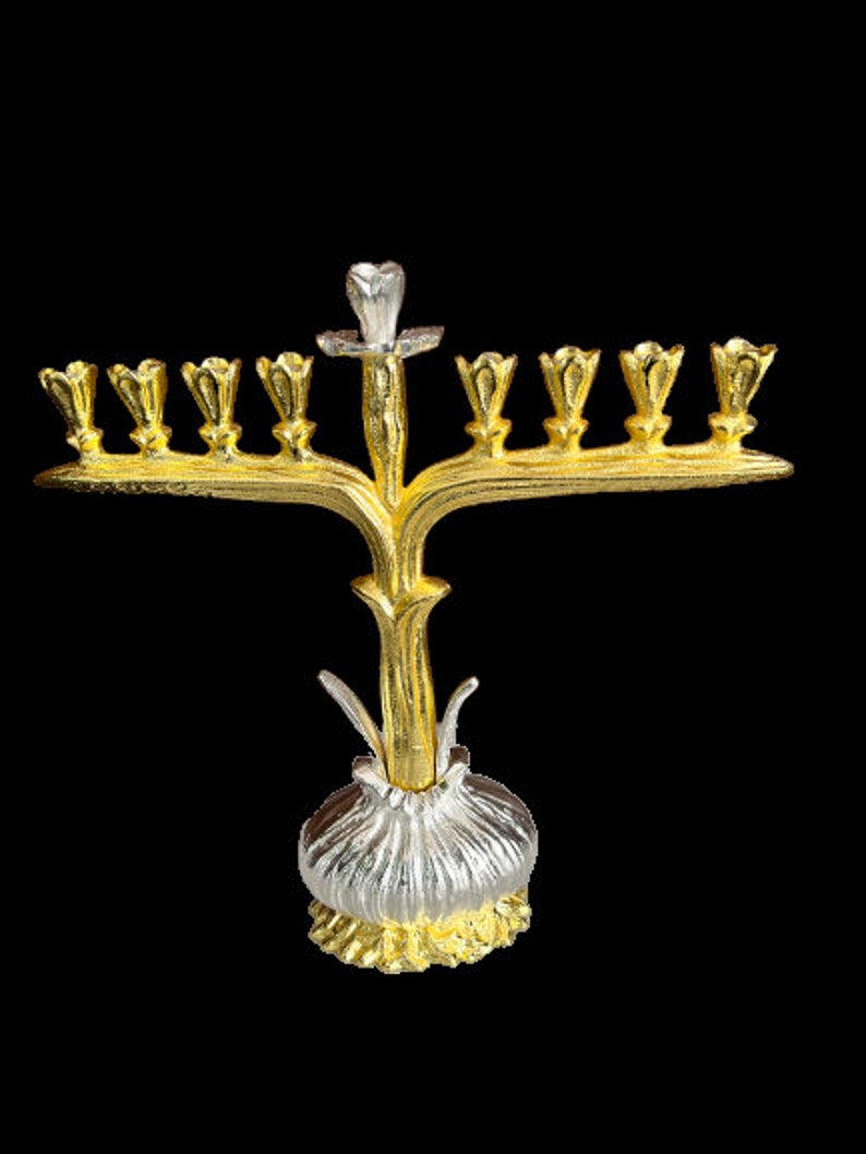 Modern Jewish Menorah: 9 Branch Hanukkah Candlestick With Oil Cups - Etsy