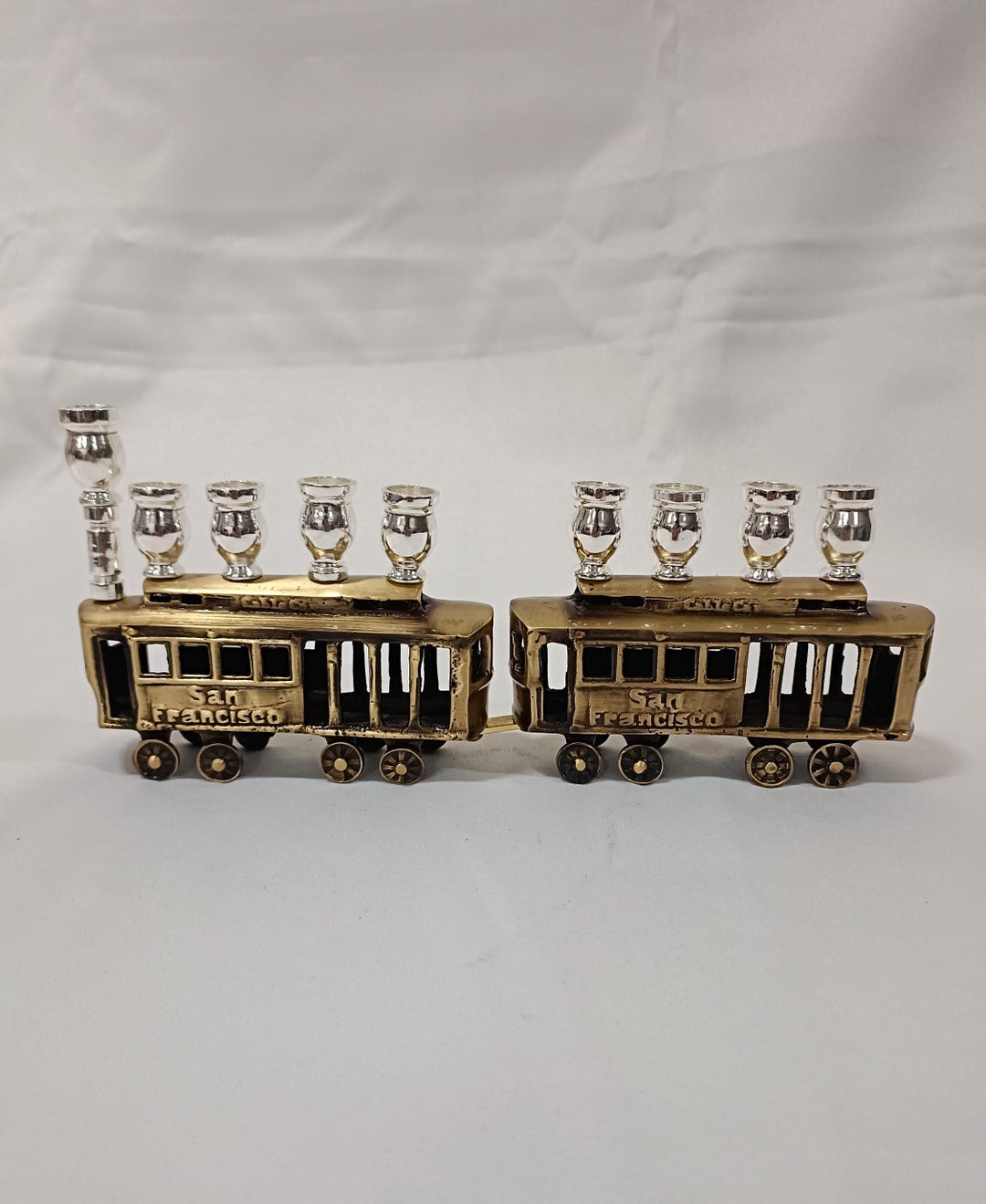 Toy Train Hanukkah Menorah, Jewish Judaica Brass Chanukkah Menorah ...