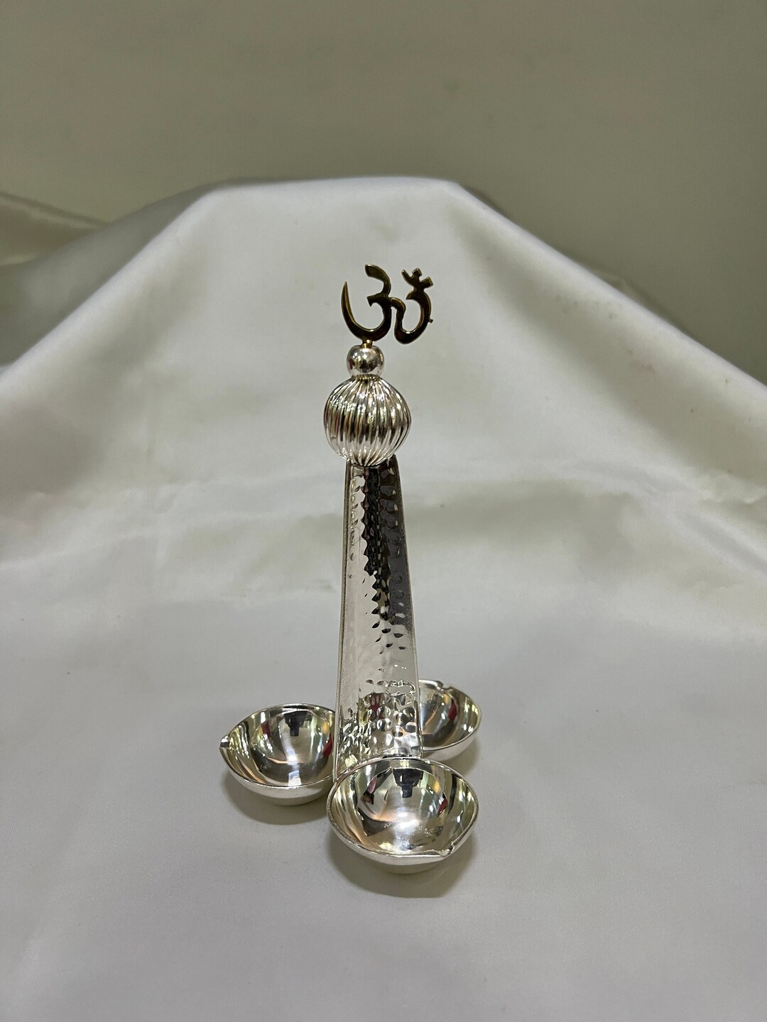 Buy 3 Wick Silver Plated Diya for Pooja Diwali Home Decoration Oil Lamp ...