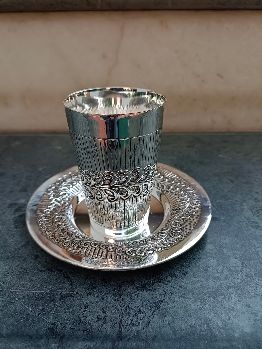 Silver Plated Kiddush Cup and Plate Set, Jewish Wedding Gift - Etsy