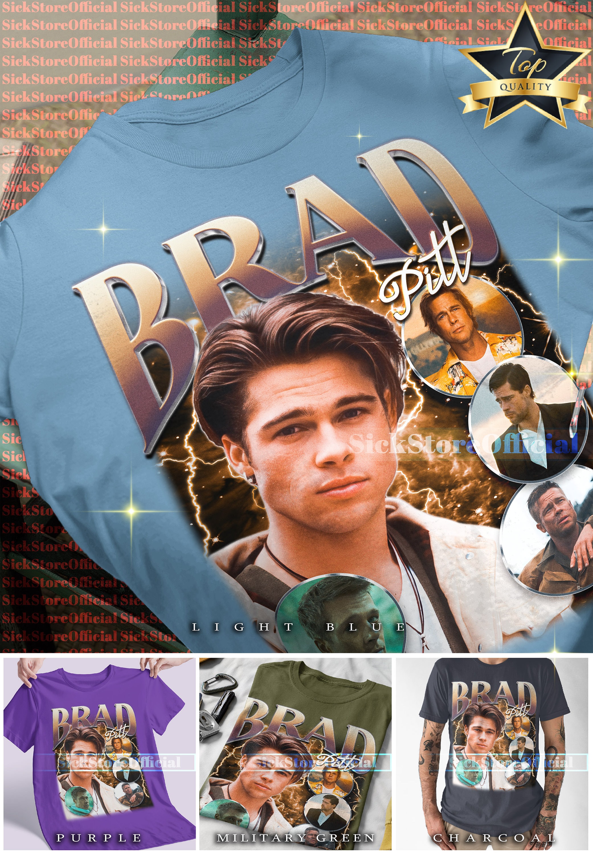 BRAD PITT Vintage Shirt Brad Pitt Homage Tshirt Brad Pitt - Etsy