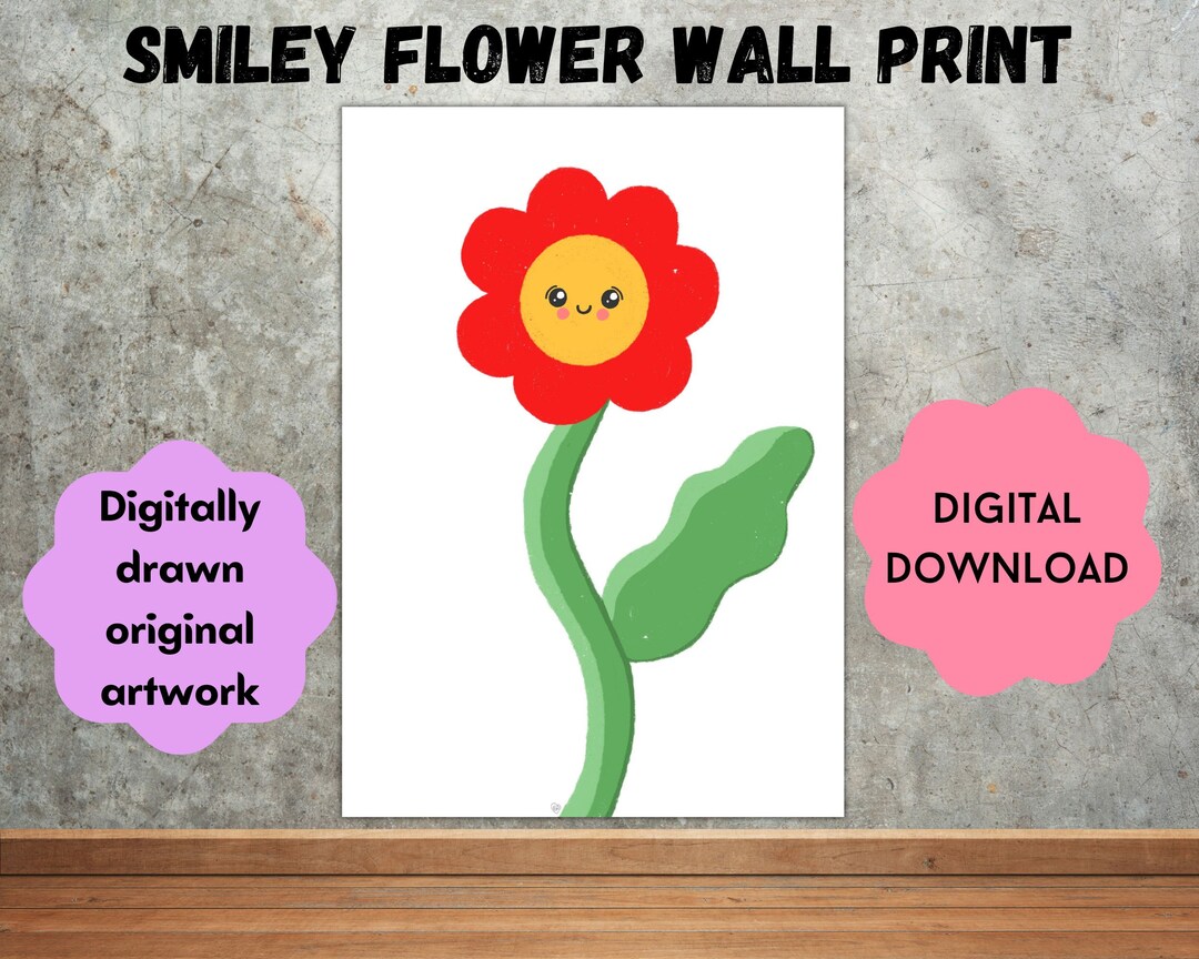 Smiley Flower Digital Art Print, Digital Download, Wall Art Digital ...