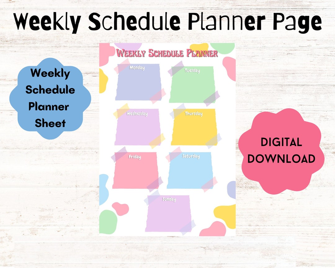 Weekly Schedule Planner, Week Day Planning Planner Printable Digital ...