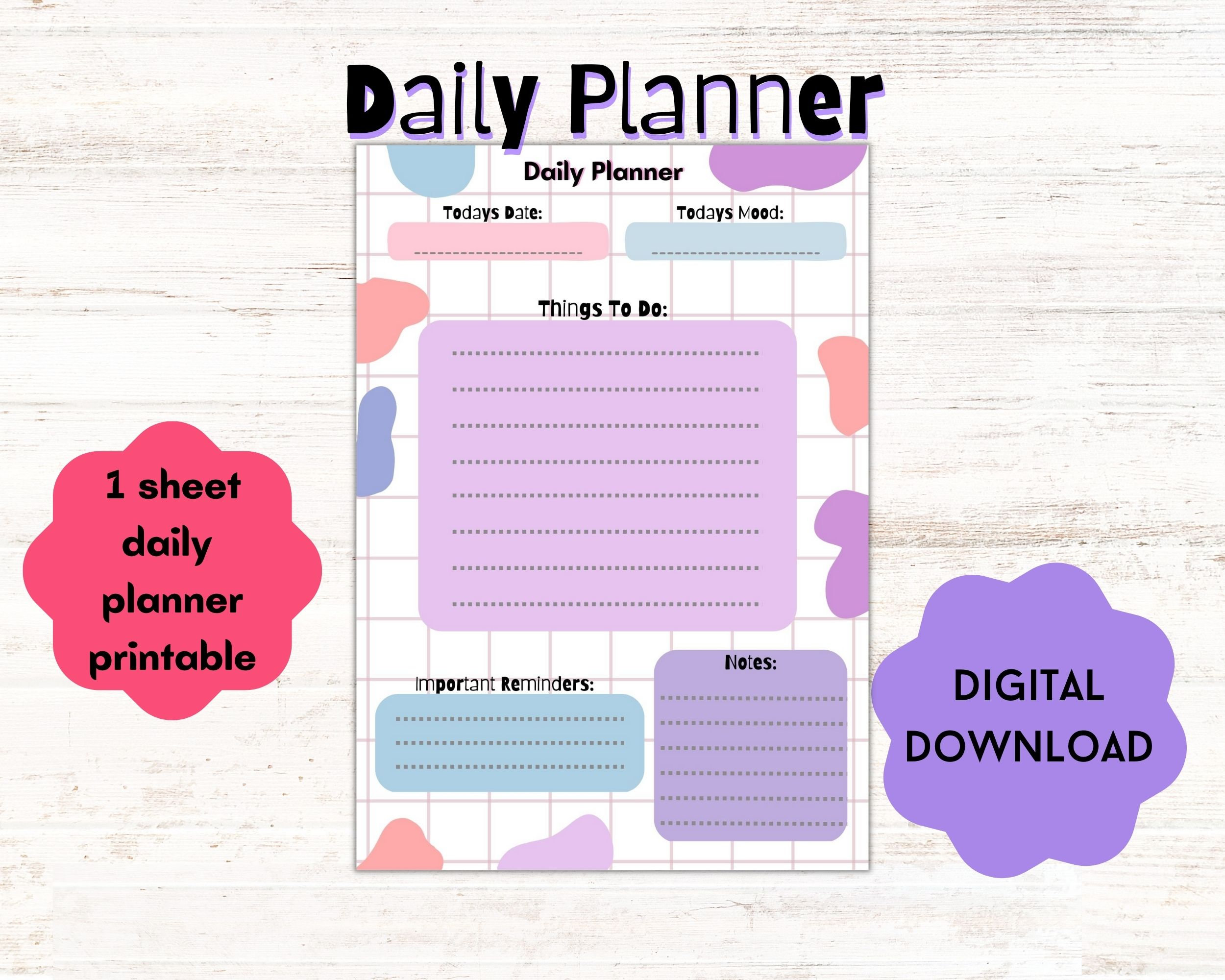 Daily Planner to Do List Sheet for Organization and Reminders, Wellness ...