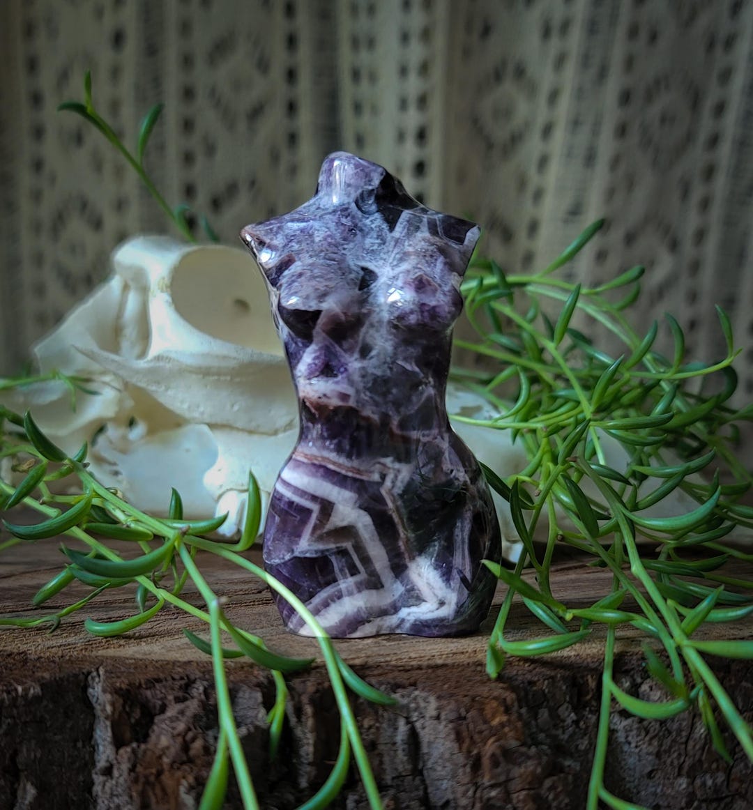 3" Hand Carved Crystal Gemstone Goddess Carving, Amethyst, Strawberry ...